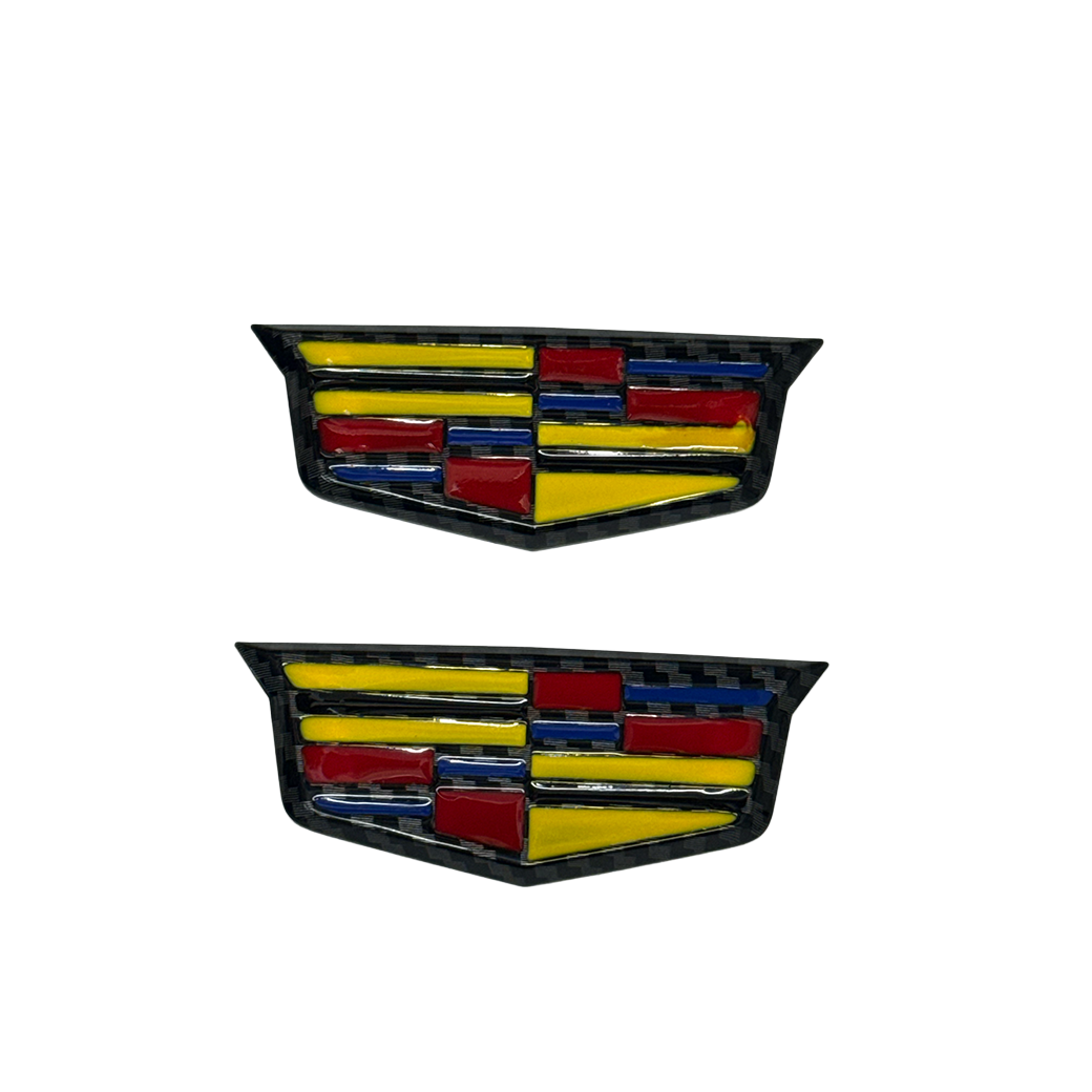 CT4 Fender Small Cadillac Shield Emblems in Carbon Fiber w/ Colored Ce ...